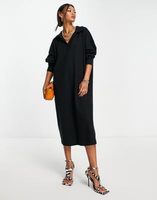 ASOS DESIGN - Robe pull mi-longue ultra-douce avec col polo et manches longues - Noir | ASOS