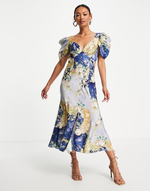 Asos Design Robe Rétro Mi Longue Boutonnée Avec épaules Drapées Et