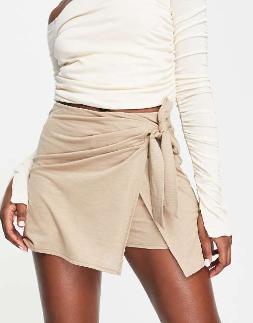 ASOS DESIGN - Rokje met overslag van kaasdoek in stone | ASOS