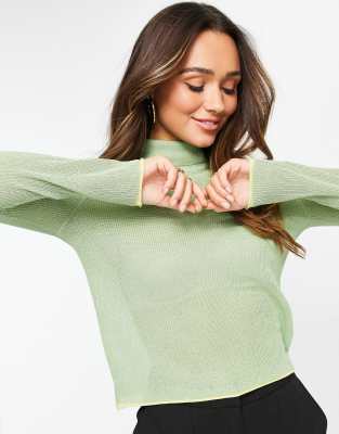 ASOS DESIGN roll neck jumper in green metallic | ASOS