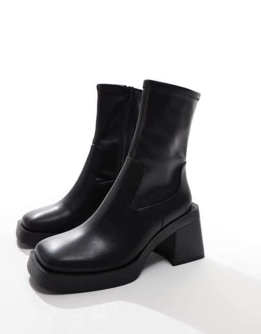 ASOS DESIGN Rome square toe mid-heel platform boots in black | ASOS