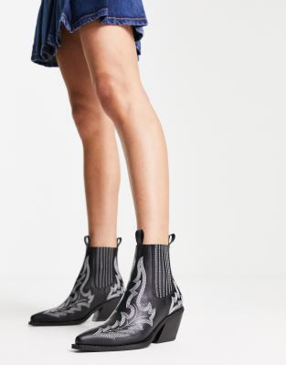 ASOS DESIGN Roxanne contrast stitch western boots in black | ASOS