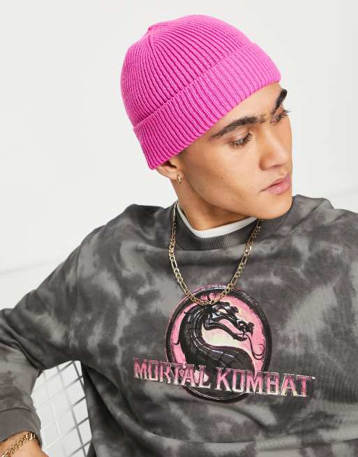 ASOS DESIGN Ro owa pr kowana czapka beanie typu fisherman