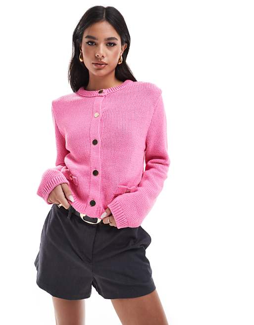 ASOS DESIGN – Różowy kardigan z okrągłym dekoltem i kieszeniami | ASOS ASOS DESIGN – Różowy kardigan z okrągłym dekoltem i kieszeniami | ASOS