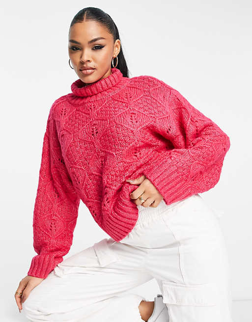 ASOS DESIGN – Różowy sweter z golfem o warkoczowym splocie | ASOS ASOS DESIGN – Różowy sweter z golfem o warkoczowym splocie | ASOS