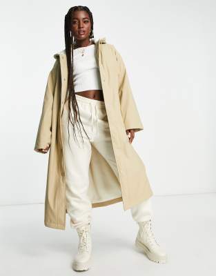 ASOS DESIGN - Rubberen regenjas met borgvoering in stone | ASOS