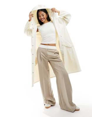 ASOS DESIGN rubberised rain parka coat in cream | ASOS