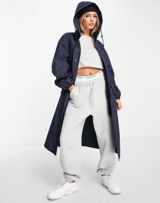ASOS DESIGN rubberised rain parka coat in navy | ASOS
