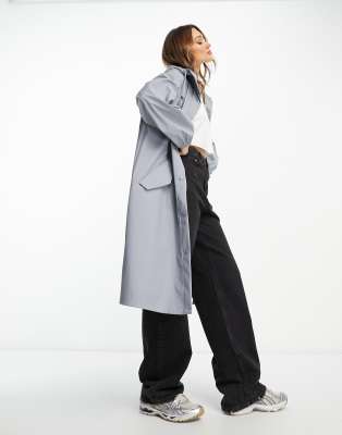 ASOS DESIGN rubberised rain parka coat in slate blue | ASOS