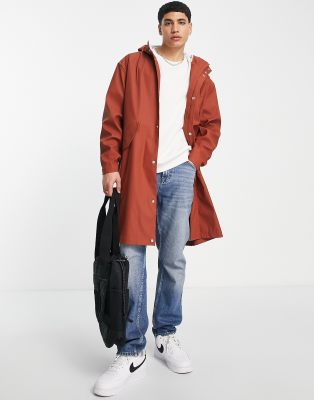 ASOS DESIGN rubberized rain jacket in rust | ASOS