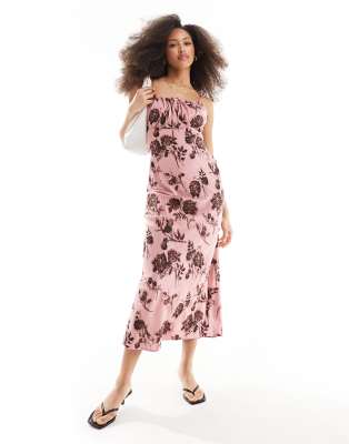 ASOS DESIGN ruched bust maxi slip dress in rust floral print | ASOS