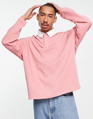 ASOS DESIGN rugby polo sweatshirt in pink | ASOS