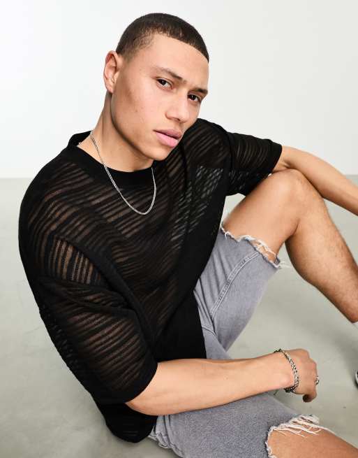 ASOS DESIGN - Ruimvallend T-shirt van doorschijnende stof in zwart | ASOS