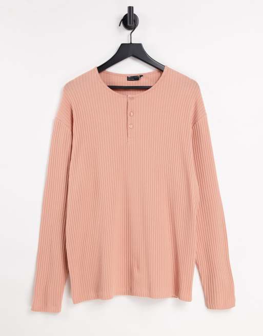 Asos Design Ruimvallend T Shirt Van Zware Geribbelde Stof Met Lange