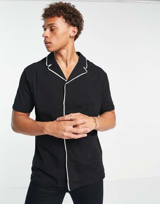 Asos Design Ruimvallende Polo Met Reverskraag In Zwart Met Witte