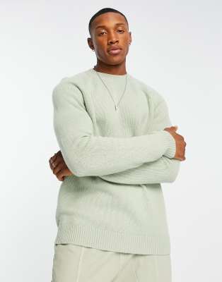 ASOS DESIGN – Rundhals-Pullover in dunklem Salbeigrün aus Lammwolle | ASOS
