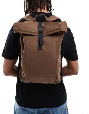 ASOS DESIGN - Sac à dos en toile avec partie supérieure roulée - Marron ...