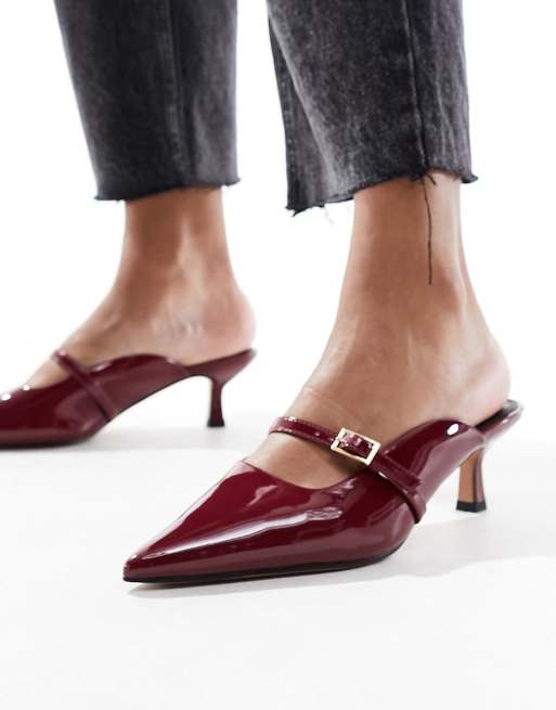 ASOS DESIGN Samson mary jane mid heeled mules in cherry red | ASOS