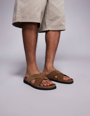ASOS DESIGN - Sandali color pietra in camoscio con fascette incrociate ...