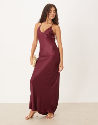 ASOS DESIGN - Satijnen maxi-jurk met naaddetail in paars | ASOS
