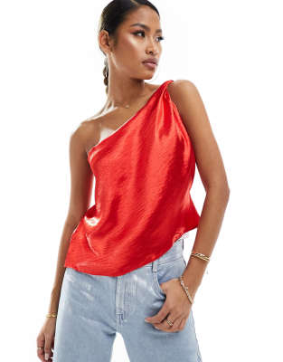 ASOS DESIGN satin asymmetric twist top in red | ASOS