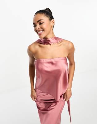 ASOS DESIGN satin bandeau & neck tie in rose (part of a set) | ASOS
