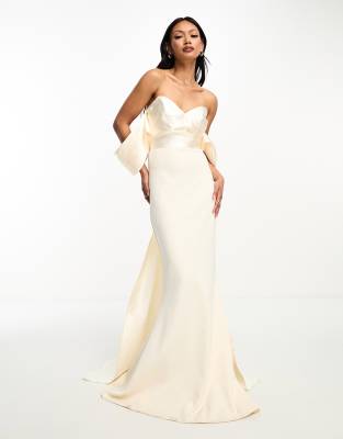 ASOS DESIGN satin bandeau off shoulder bodycon maxi dress with ...