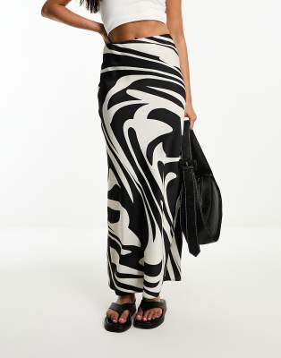 ASOS DESIGN satin bias maxi skirt in graphic marble print | ASOS