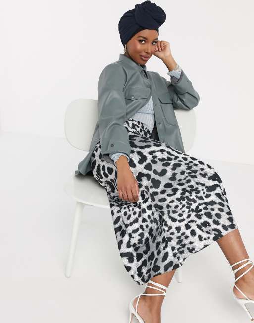 Asos Design Satin Bias Maxi Skirt In Leopard Print Asos