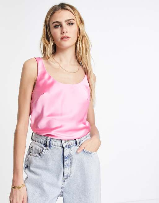 Asos Design Satin Camisole In Kaugummirosa Mit U Boot Ausschnitt Asos