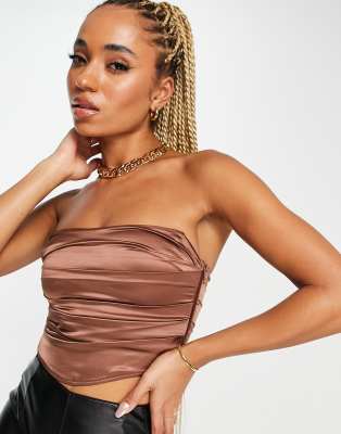 ASOS DESIGN satin corset top in chocolate | ASOS