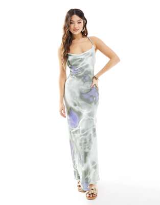 ASOS DESIGN satin maxi dress in blurred print | ASOS