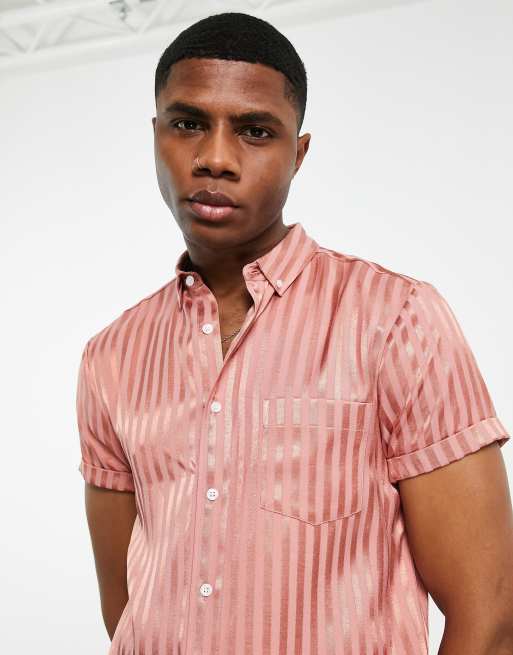 Asos Design Satinhemd Mit Normaler Passform Jacquard Streifenmuster