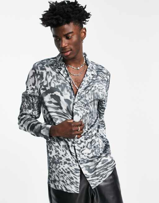 Asos Design Satinhemd Mit Reverskragen Und Abstraktem Tiermuster Asos