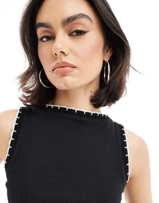 ASOS DESIGN scallop edge detail tank in black | ASOS