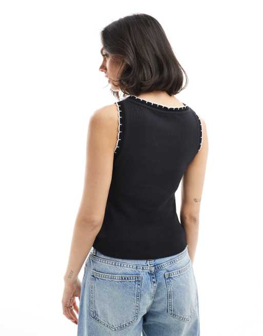 ASOS DESIGN scallop edge detail tank in black | ASOS