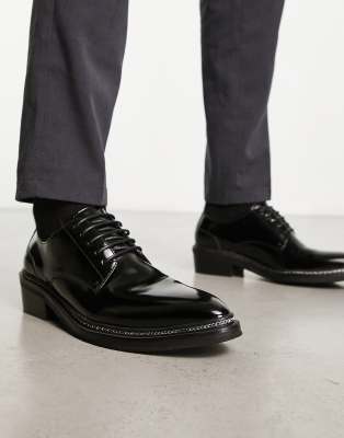 ASOS DESIGN - Scarpe stringate nere verniciate in pelle sintetica con ...