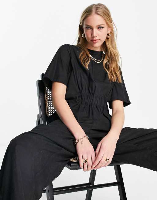 Asos Design Schlicher Jumpsuit Aus Cupro In Schwarz Mit Geraffter