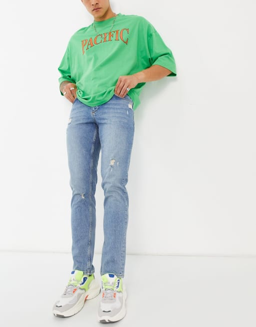 Asos Design Schmal Geschnittene Stretch Jeans In Verwaschenem