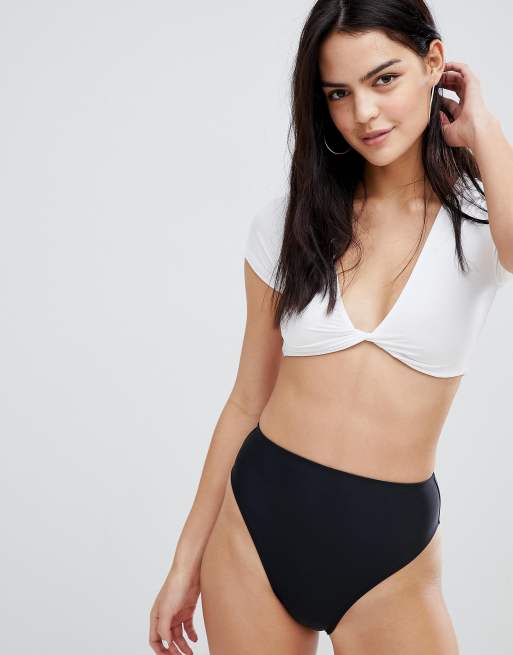 ASOS DESIGN – Schwarze Bikinihose aus recyceltem Material mit hohem Bund und hohem ...