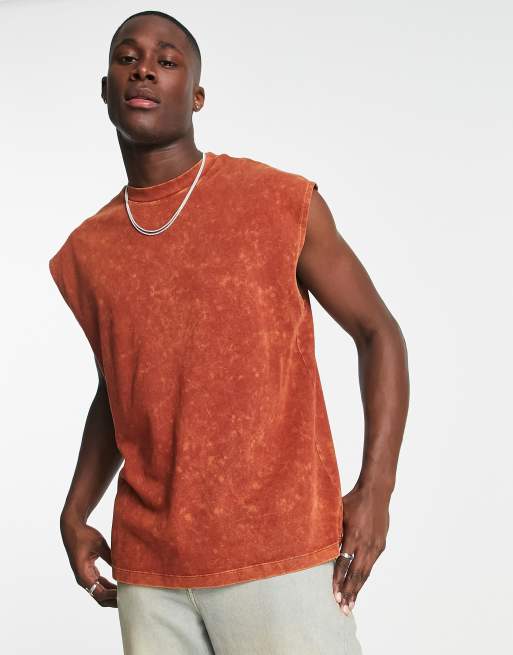 Asos Design Schweres Oversize Trägertop In Brauner Acid Waschung