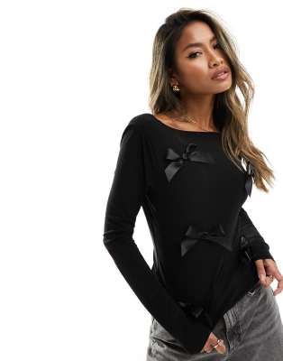 ASOS DESIGN scoop back top with bow details in black | ASOS