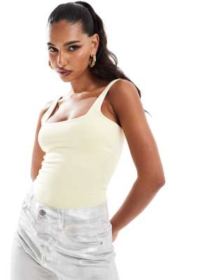 ASOS DESIGN scoop neck double layer cotton bodysuit in lemon | ASOS