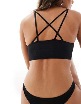ASOS DESIGN seamless ribbed cross back bralette in black | ASOS