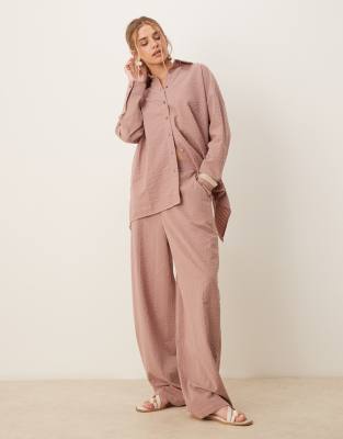 ASOS DESIGN seersucker relaxed pull on pants in mink - part of a set | ASOS