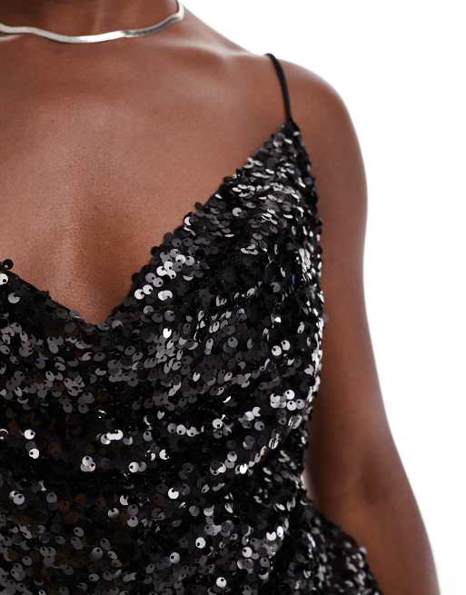 ASOS DESIGN sequin cowl top in black | ASOS