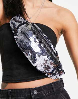 ASOS DESIGN sequin fanny pack in silver | ASOS