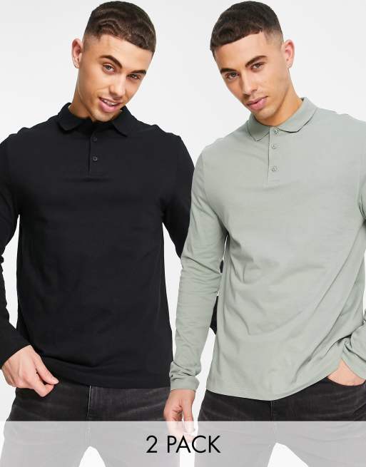 Asos Design Set Van 2 Jersey Polos Met Lange Mouwen In Multi Asos