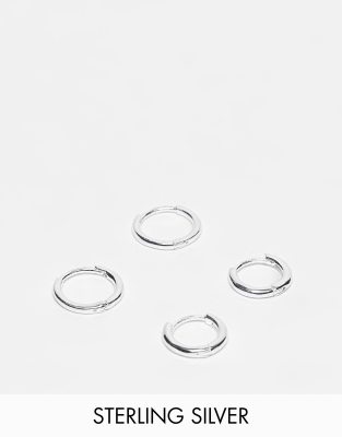ASOS DESIGN - Set van 2 paar oorbellen van sterling zilver met ringen ...