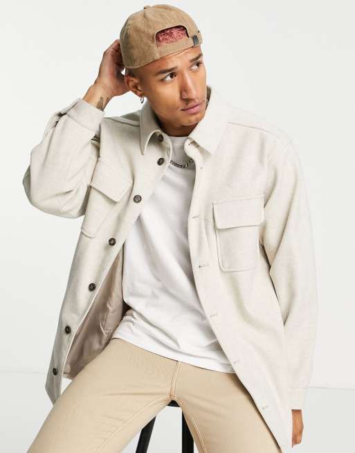 Asos Design Shacket Met Wollook In Ecru Asos